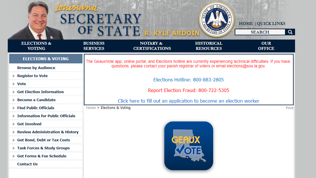 Louisiana GeauxVote app problems on Election Day