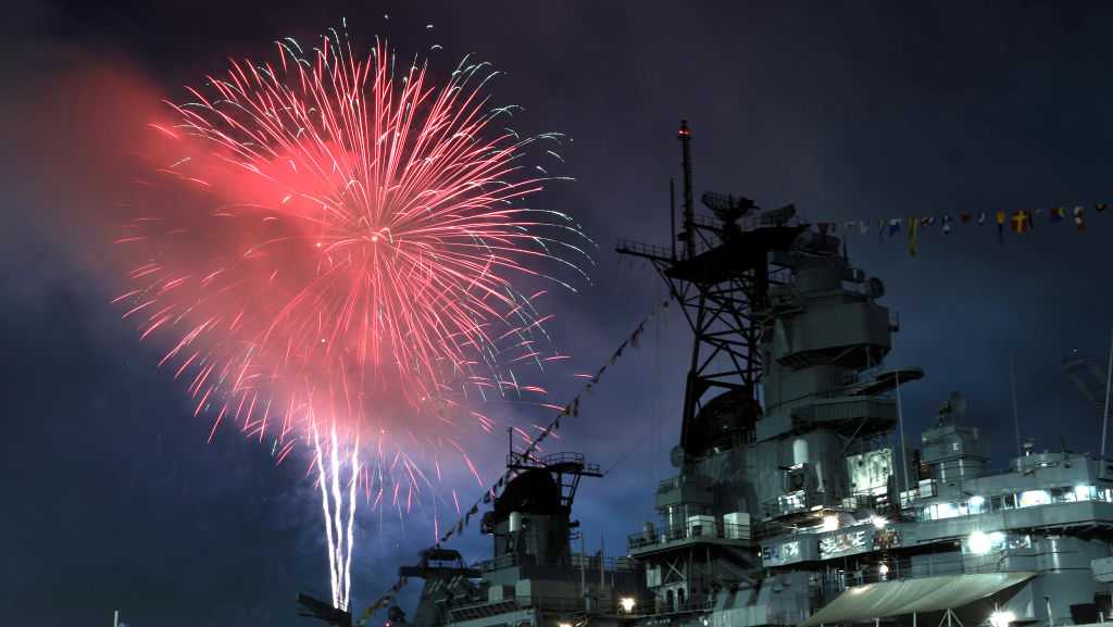 Check out these photos of fireworks above the USS Iowa battleship