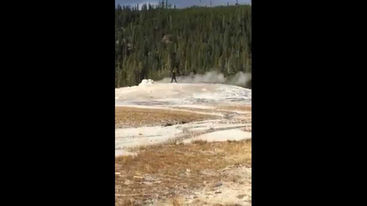 Man caught on camera walking near boiling-hot Old Faithful geyser