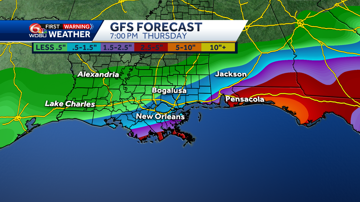 New Orleans Wednesday high rain chances tropical moisture