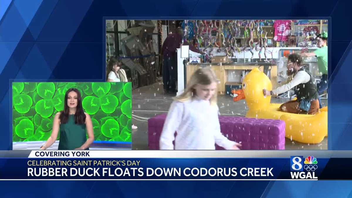 Celebrating St. Patrick's Day on a giant duck in York