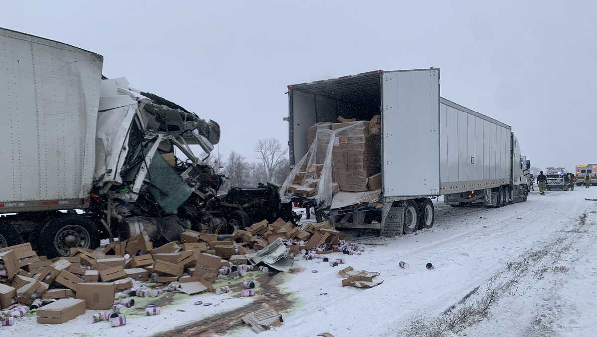 Nebraska State Patrol responds snow semi-truck crash on I-80