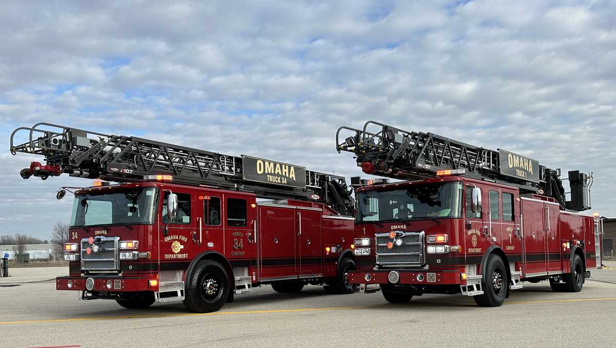 Omaha firefighters shows off their 4 new aerial trucks