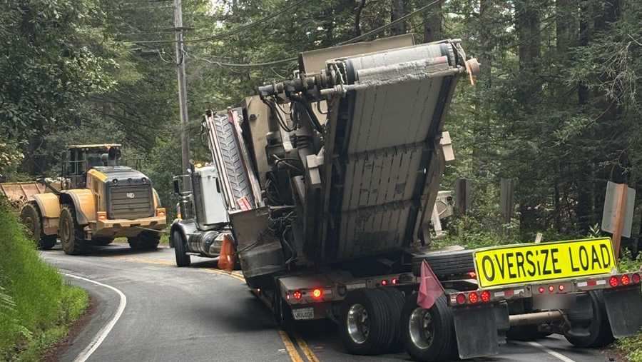 Big rig blocking entire road in the Santa Cruz Mountains