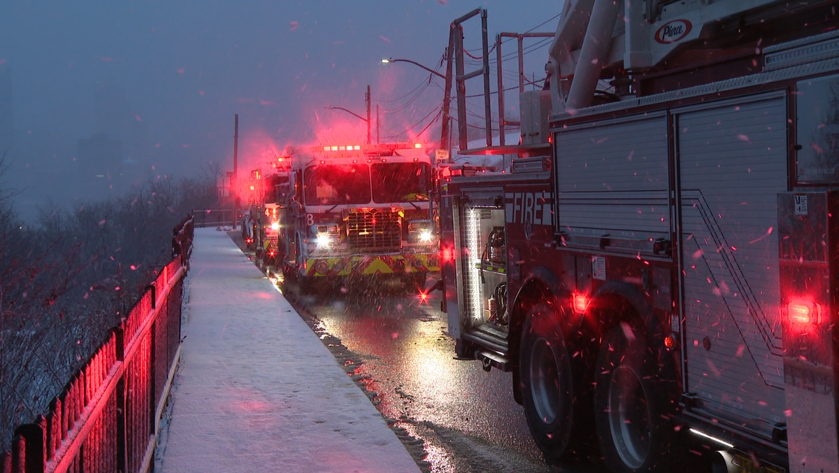 Pittsburgh firefighters battle flames at Grandview Towers