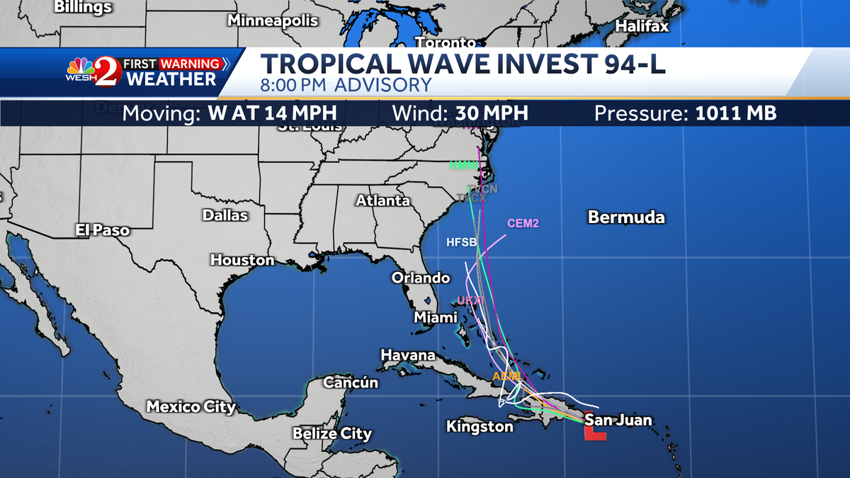 Tracking Invest 93-L: Maps, path, spaghetti models