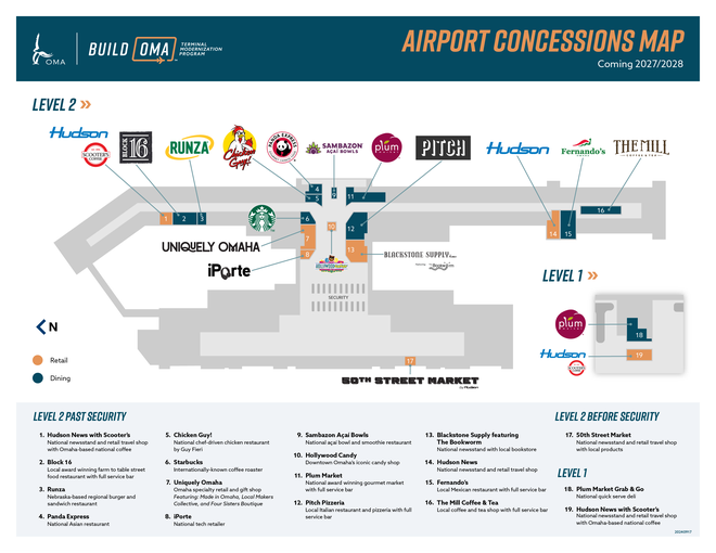 Omaha Eppley Airfield new dining, retail locations