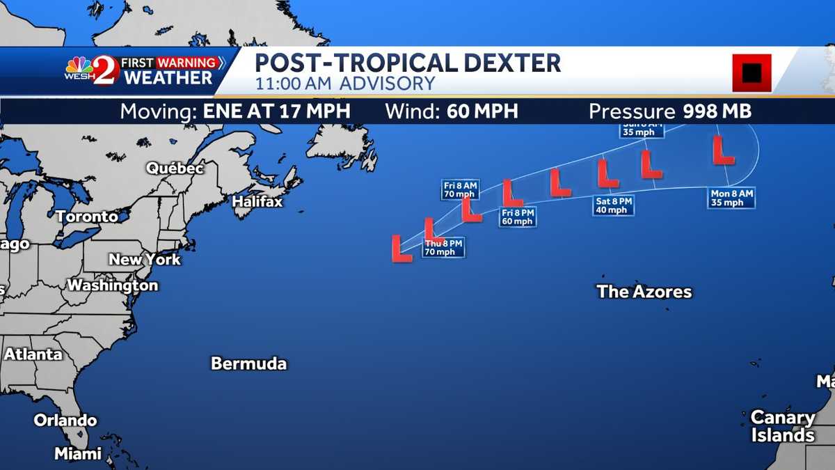 Dexter becomes extratropical in Atlantic