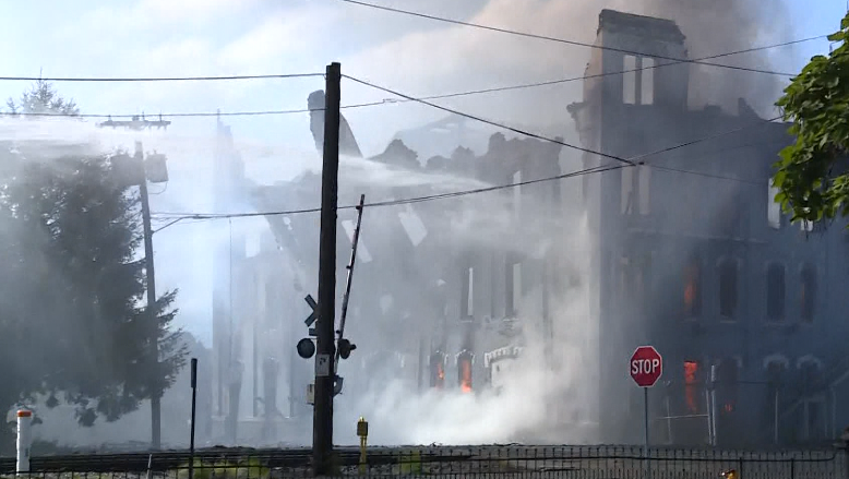 WATCH: Wall collapses after intense fire at abandoned Hamilton building