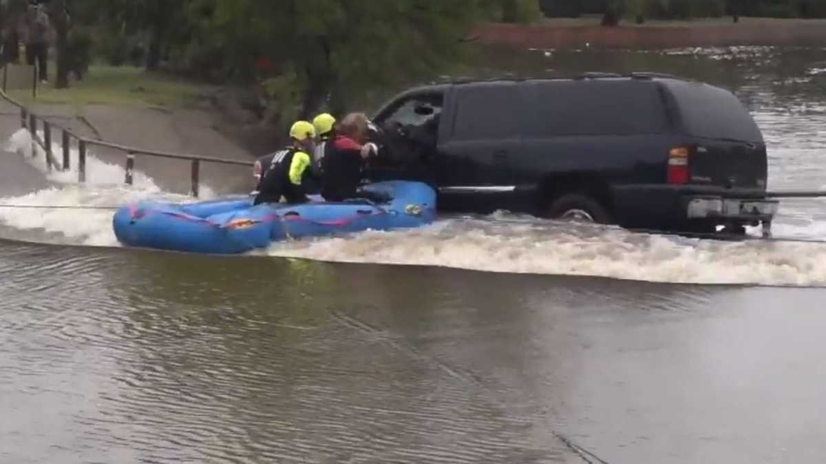 Video: Oklahoma City firefighters rescue driver trapped in high water