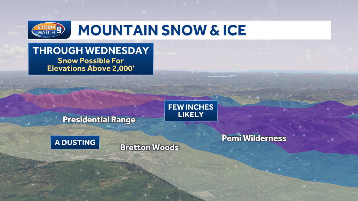 Snow seen in northern New Hampshire mountains