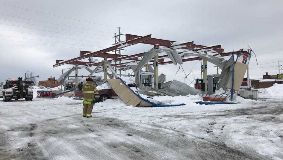 Heavy snow caused a canopy collapse at an Eau Claire gas station