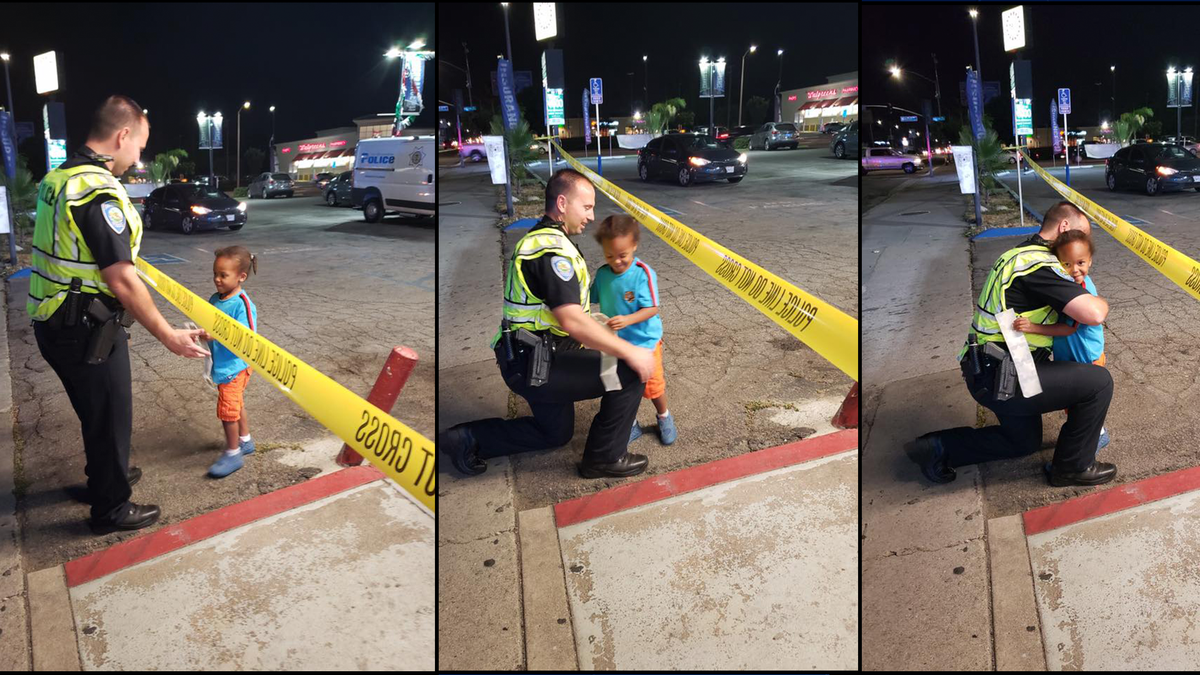 First-day-of-school hugs granted from San Bernardino police officer