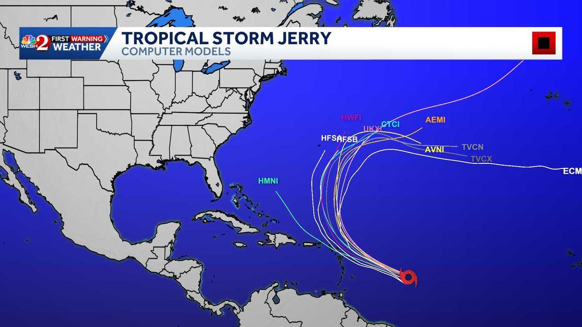 Tracking Tropical Storm Jerry: Maps, spaghetti models