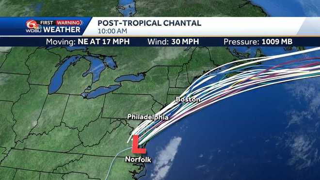 Post-tropical cyclone Chantal continues up the NE coast
