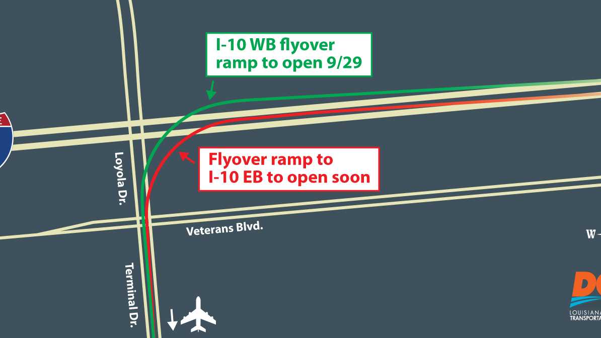 DOTD announces the opening of the I-10 west flyover ramp at MSY airport