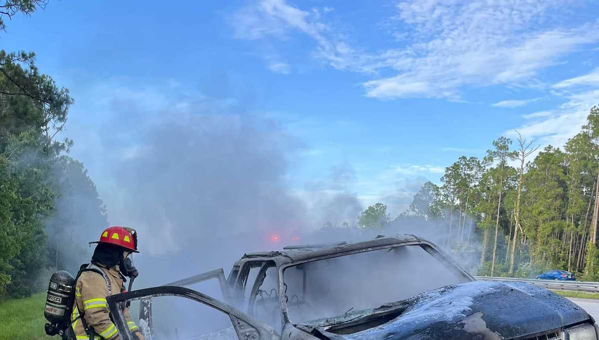 Vehicle catches on fire in Volusia County on I-4