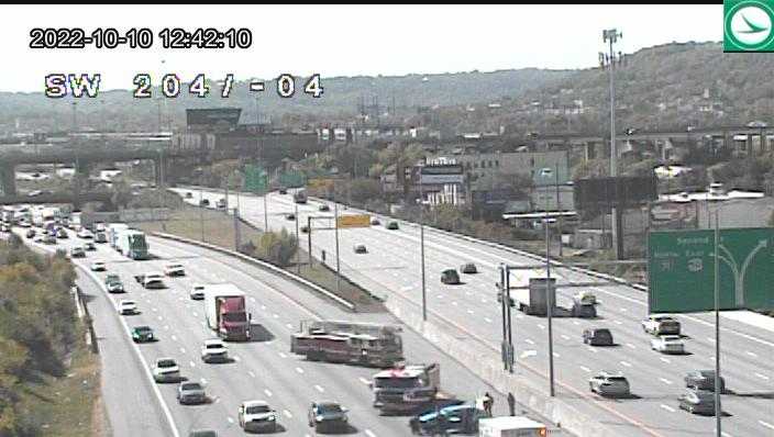 Two lanes are blocked on the interstate in Camp Washington