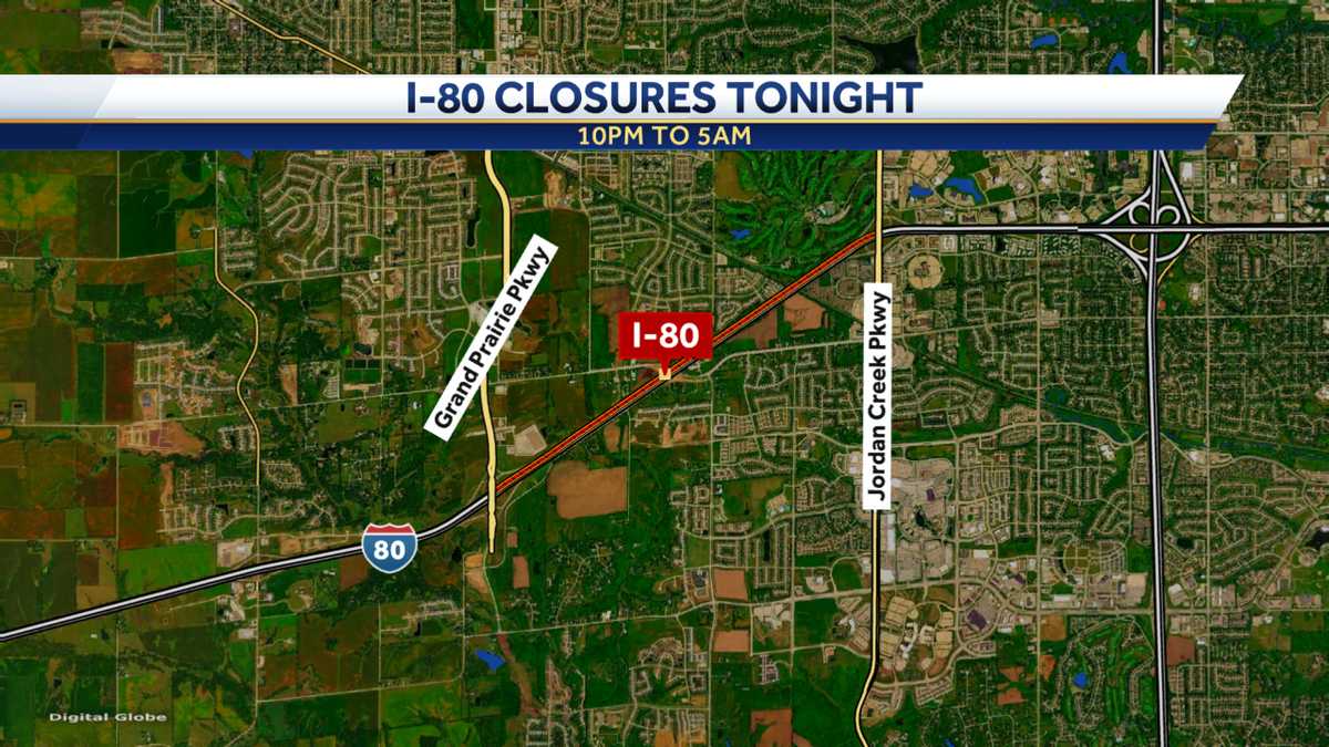 Interstate 80 overnight closures announced near West Des Moines