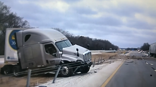 Oklahoma Highway Patrol: Semi loses control on slick interstate