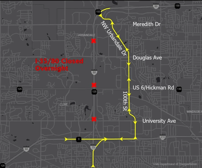 Des Moines traffic: Portion of I80/35 closed overnight on west side of ...