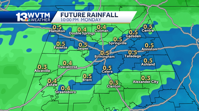 Rain returns to Alabama on Monday