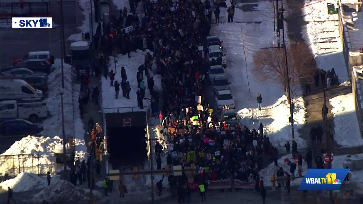 Hundreds gather to protest ICE cooperation in Maryland, across US - WBAL