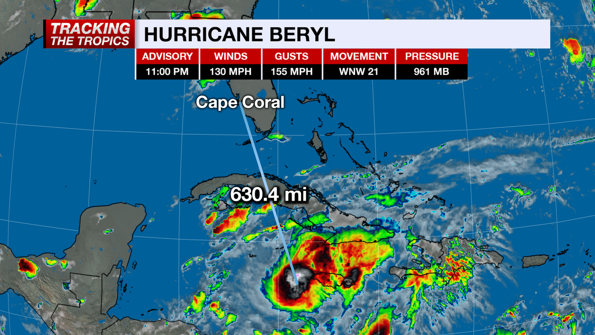 Category 4 Hurricane Beryl batters Jamacia as shear begins to weaken the storm