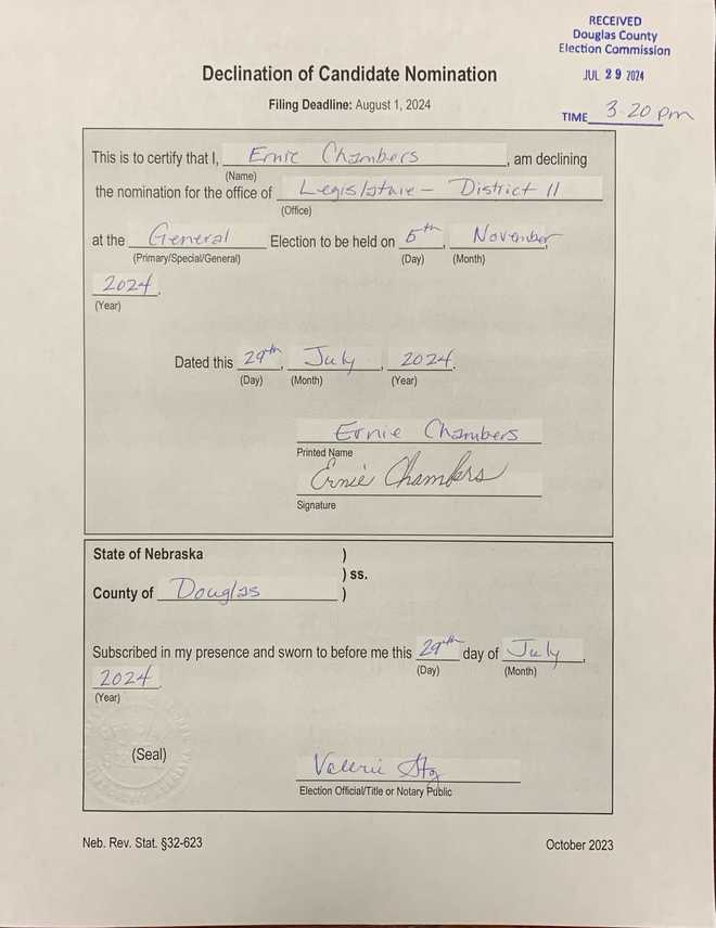 Ernie Chambers pulls out of race for legislative District 11