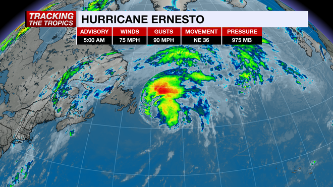 Ernesto moving rapidly away from Newfoundland