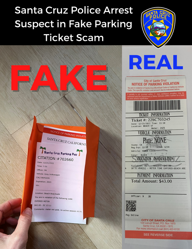 Santa Cruz police discover fake parking ticket scam, teen arrested
