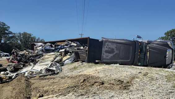 Bryan County crews respond to overturned truck