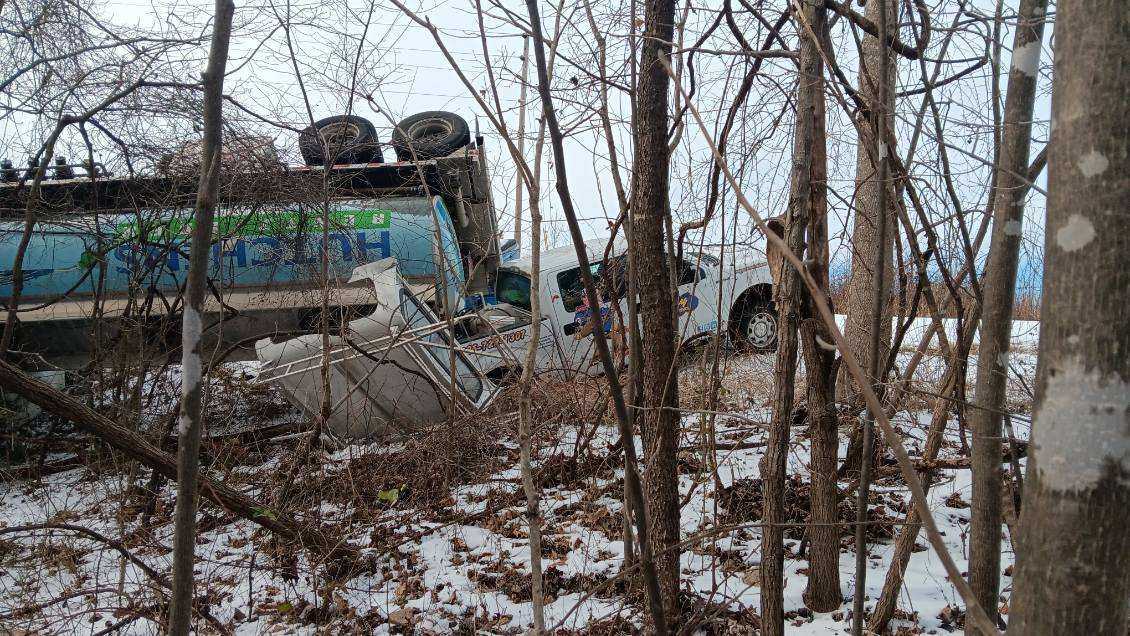 Tanker overturns on icy road in Tobaccoville