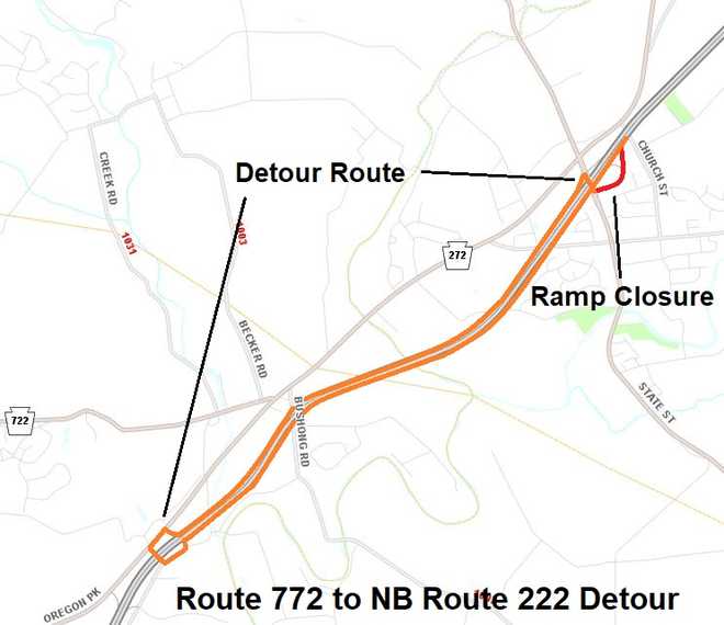 Route 222 ramps shut down for construction in Lancaster County, Pa.