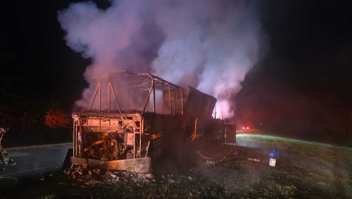 Charter bus fire shuts down I-16
