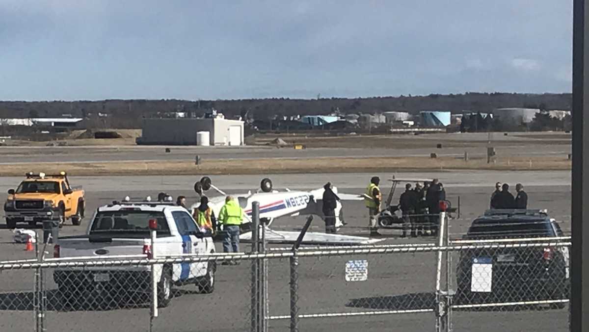 Small plane overturns Tuesday at Portland International Jetport
