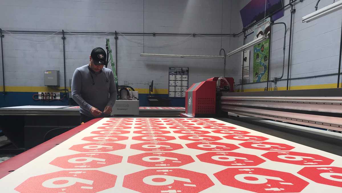 Local company providing signs for keeping correct social distancing
