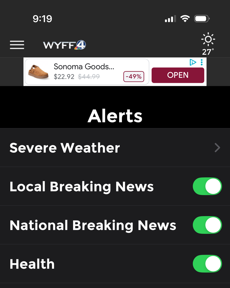 Winter weather alerts from WYFF News 4