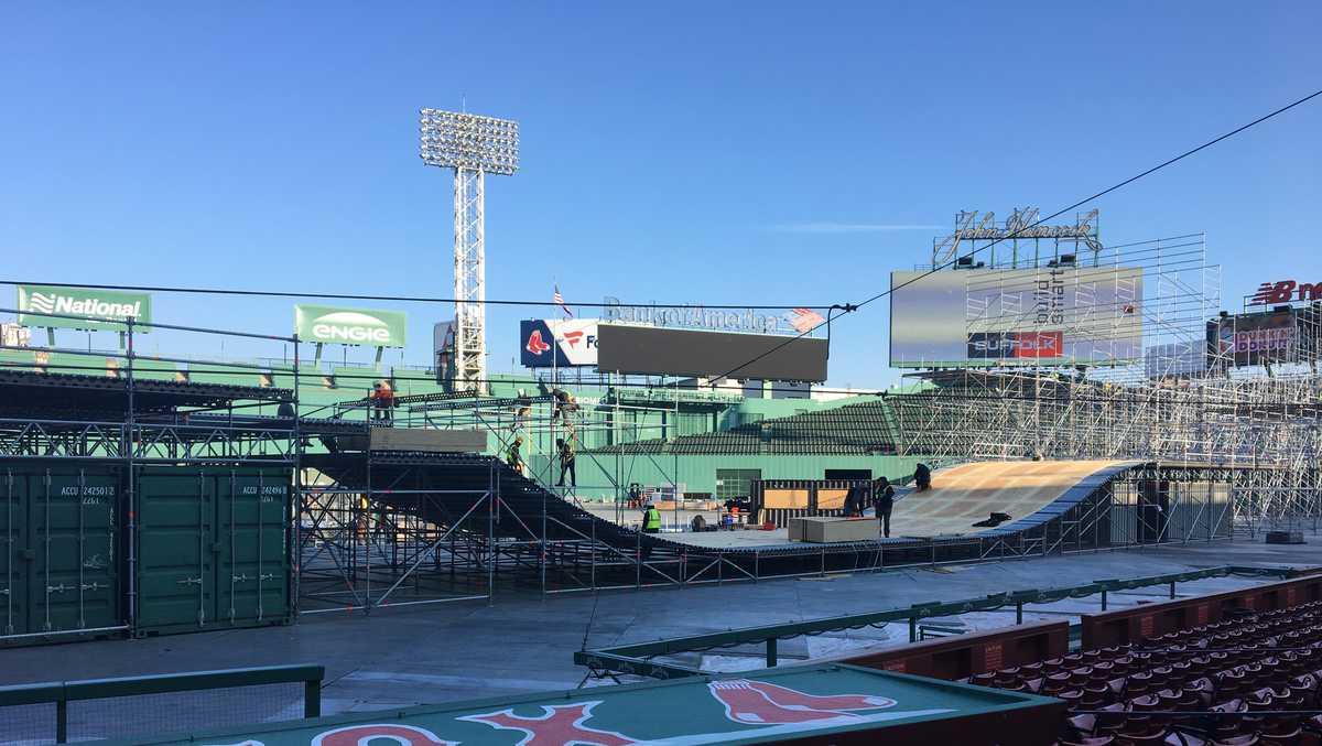 Massive framework under construction in Fenway Park for Red Bull ...