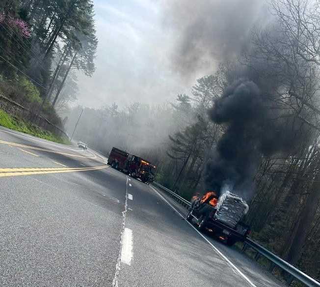 Pickup truck erupts in flames on Route 30 in Adams County, Pa.