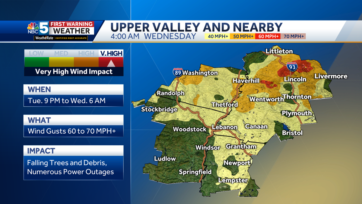 Map gallery: see where 70 mph wind is possible Tuesday night