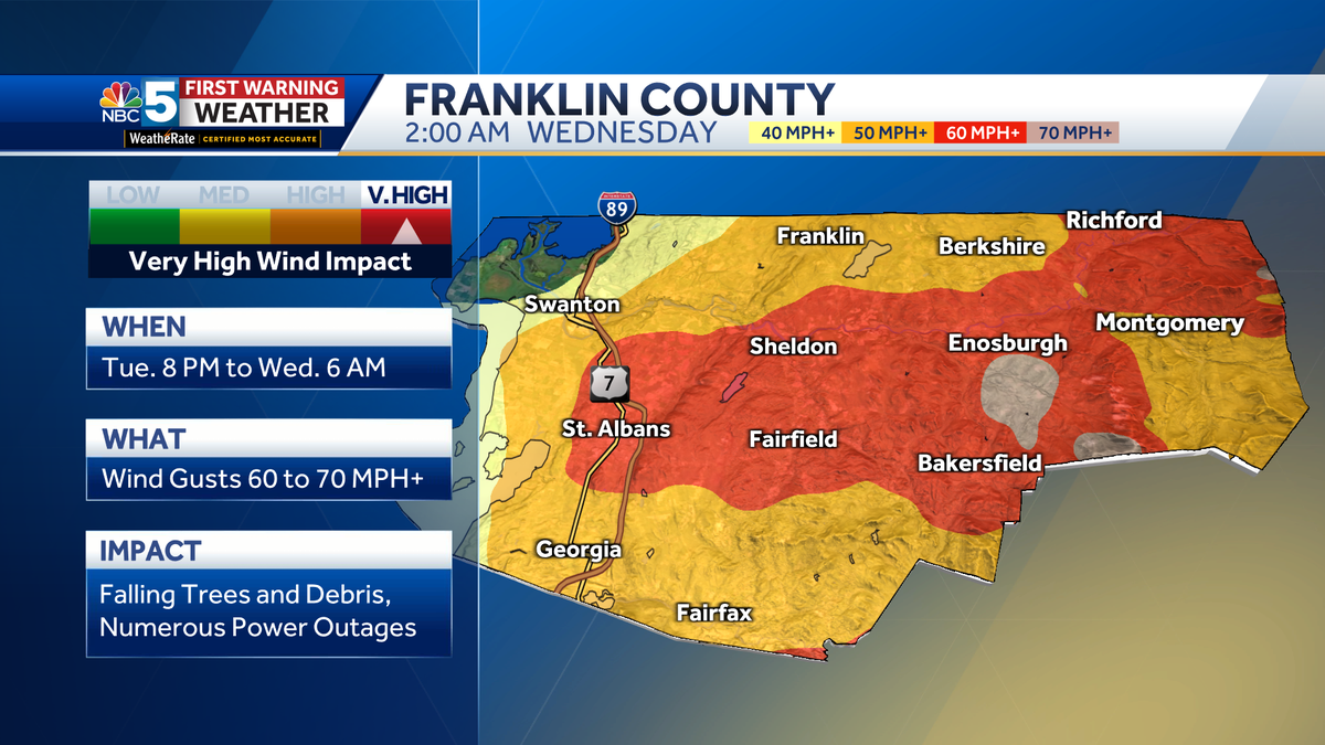 Map gallery: see where 70 mph wind is possible Tuesday night