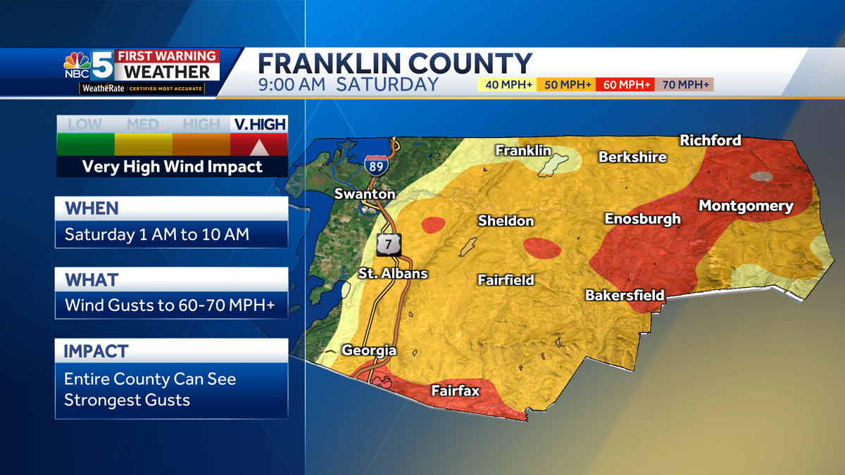 County breakdown: See where 70 mph wind is possible early Saturday