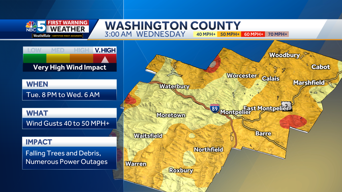 Map gallery: see where 70 mph wind is possible Tuesday night