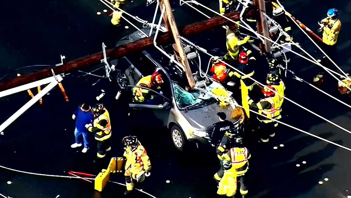Couple survives massive power pole impaling their SUV