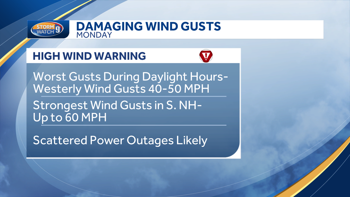Wind gusts over 40 mph expected Monday; tree damage, power outages possible
