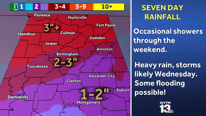 Showers and a few storms likely Saturday evening through Sunday