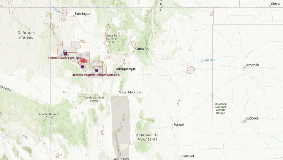 Dashboard maps where New Mexico uranium sites are located