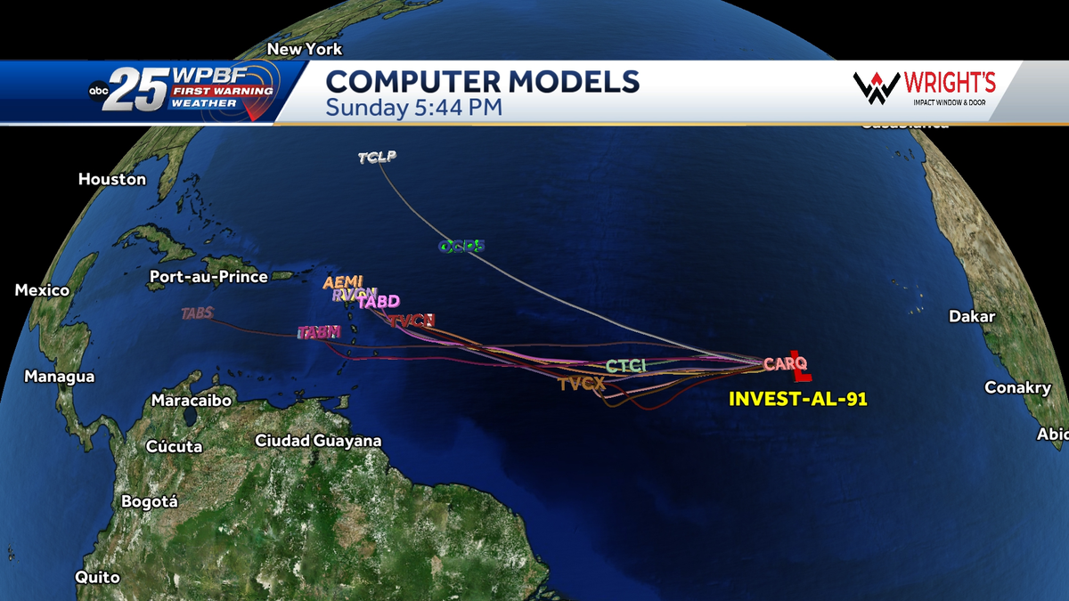 Tracking Invest 91-L: Computer models and maps