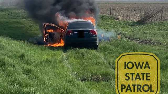 Iowa pursuit ends in flames as troopers pull driver from burning car